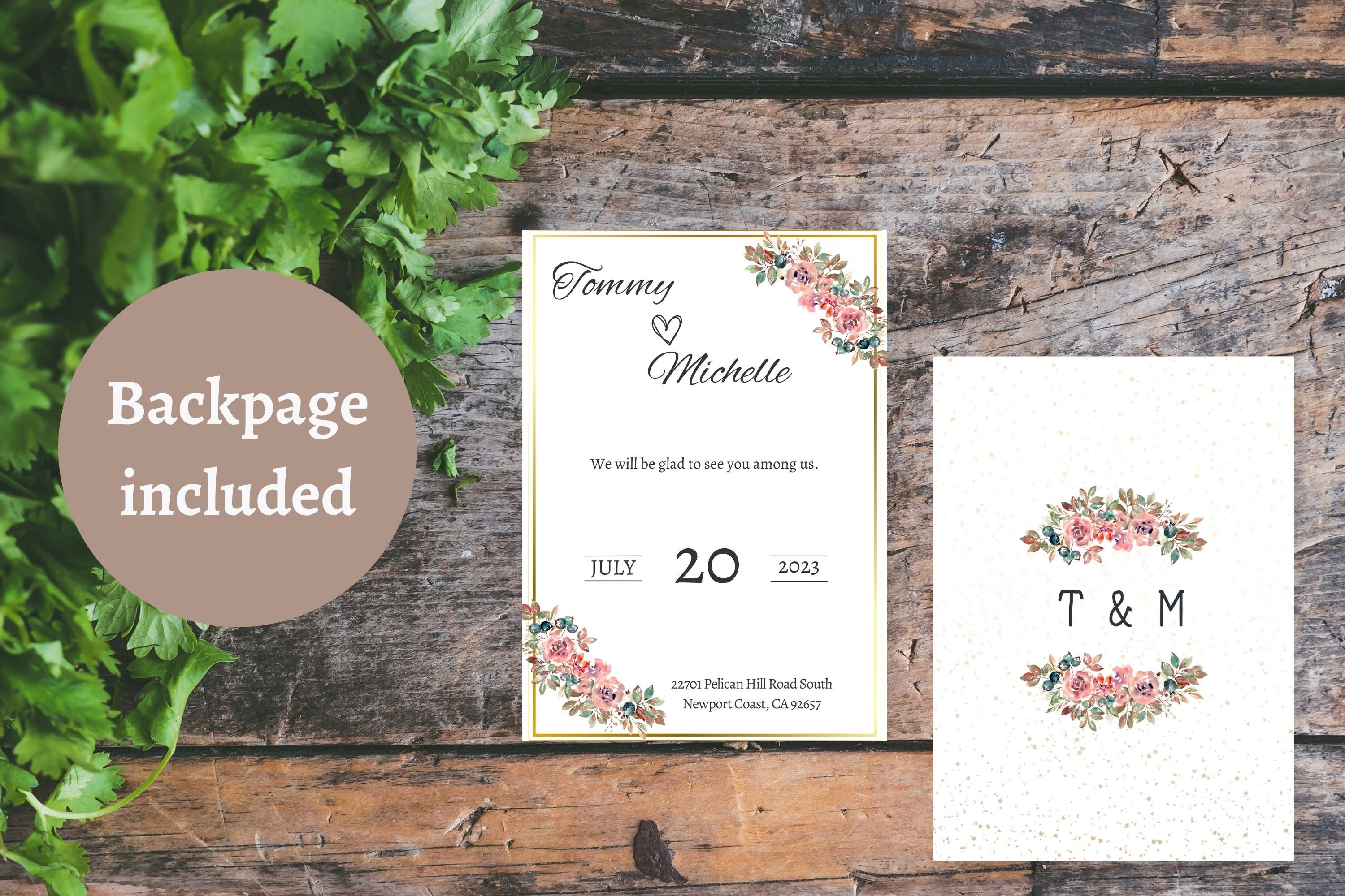 Gold Frame With Flowers Wedding Invitation Gold Frame With - Etsy