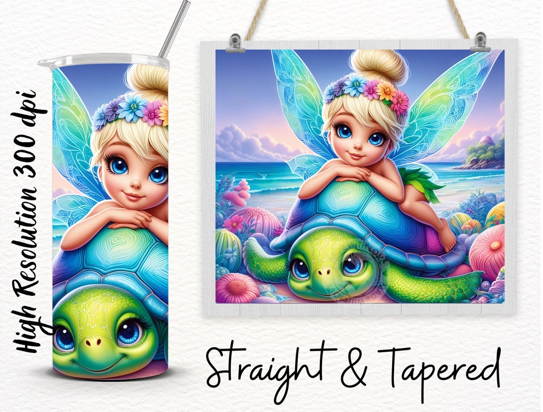 3D Tinkerbell Sea Turtle Tumbler Wrap, Princess Tumbler Wrap ...