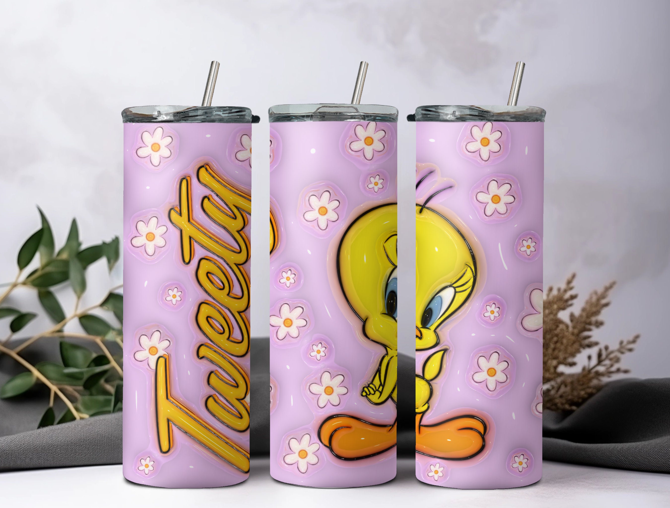 3D Inflatable Tweety Cartoon 20 Oz Skinny Tumbler Sublimation, Coffee ...