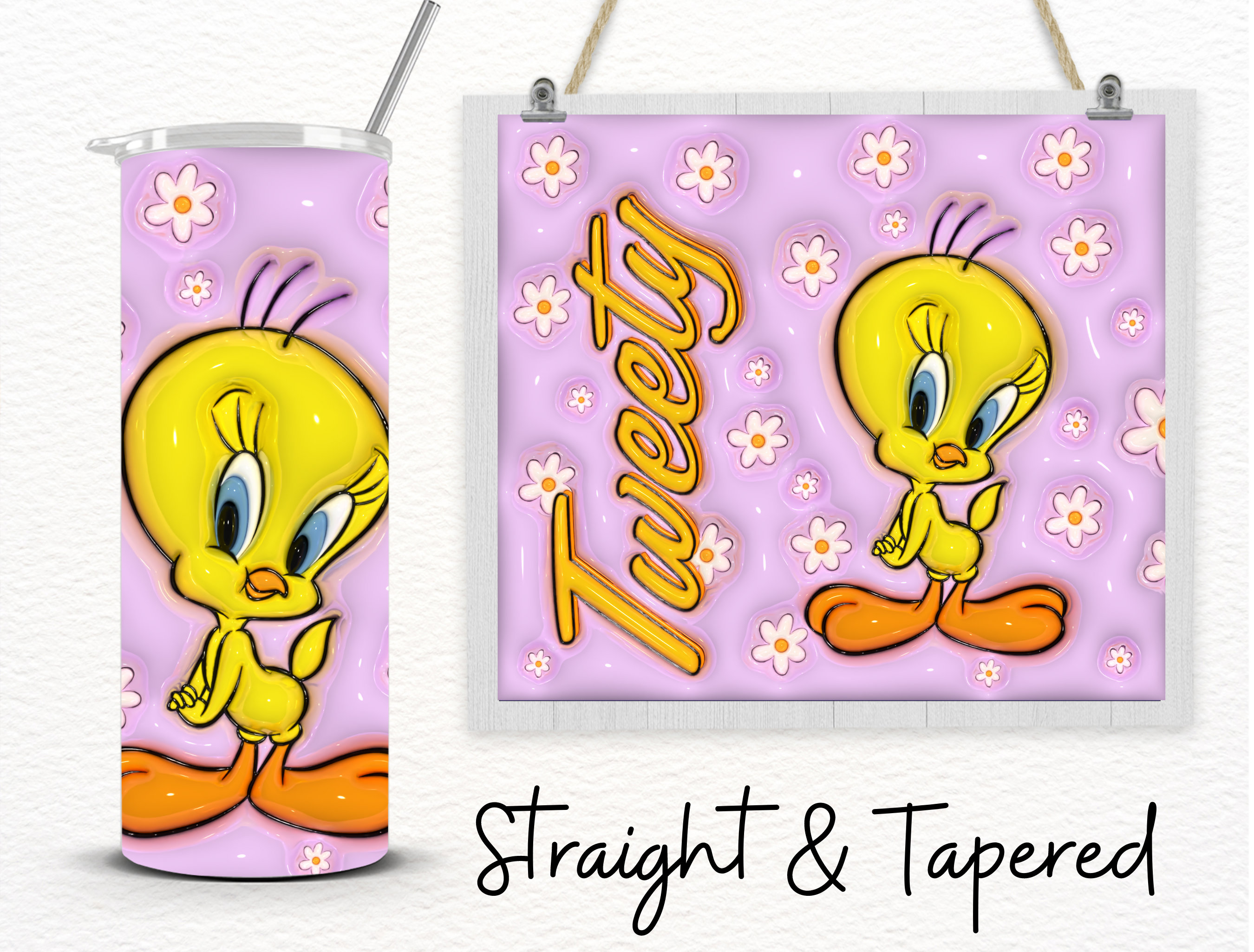 3D Inflatable Tweety Cartoon 20 Oz Skinny Tumbler Sublimation, Coffee ...