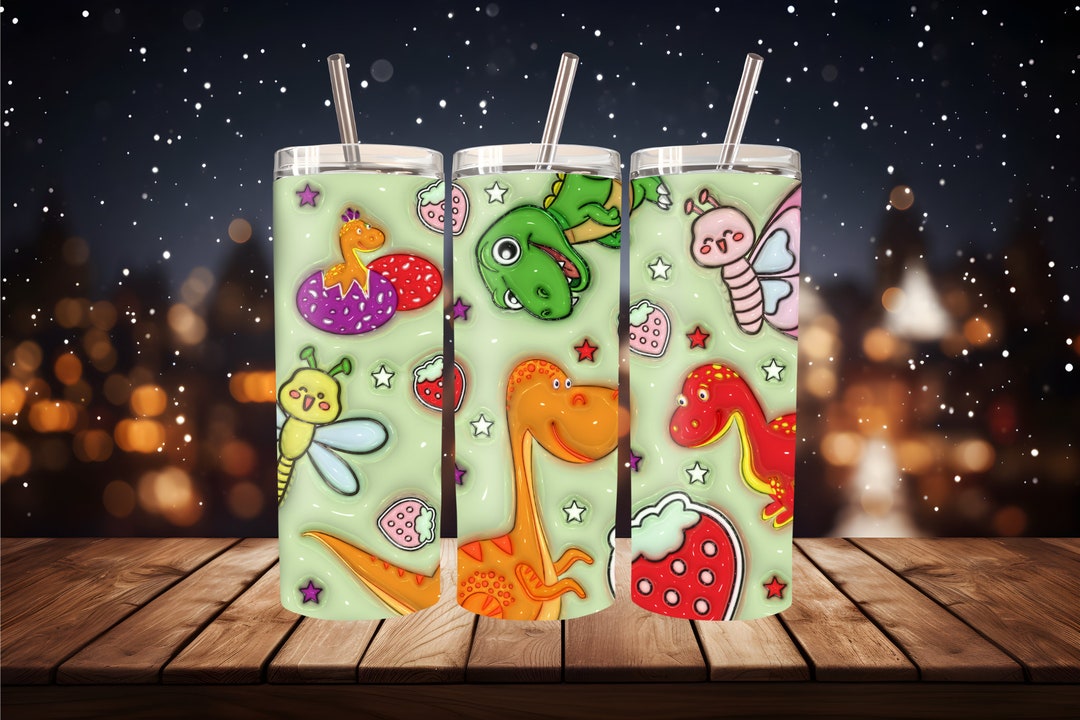 3D Dinosaur Inflated Puff Tumbler PNG, Inflated Tumbler Wrap, Bubble ...