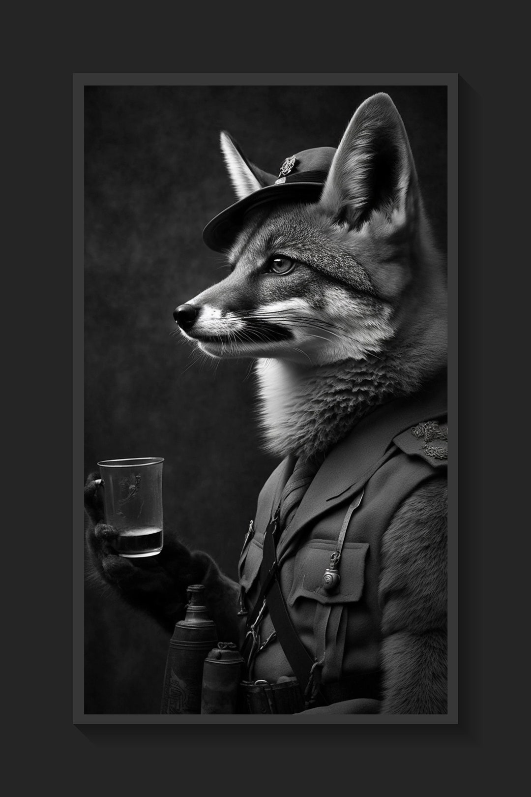 Fox Animal Military Oldschool Poster Art Abstract Wall Art Decoration ...