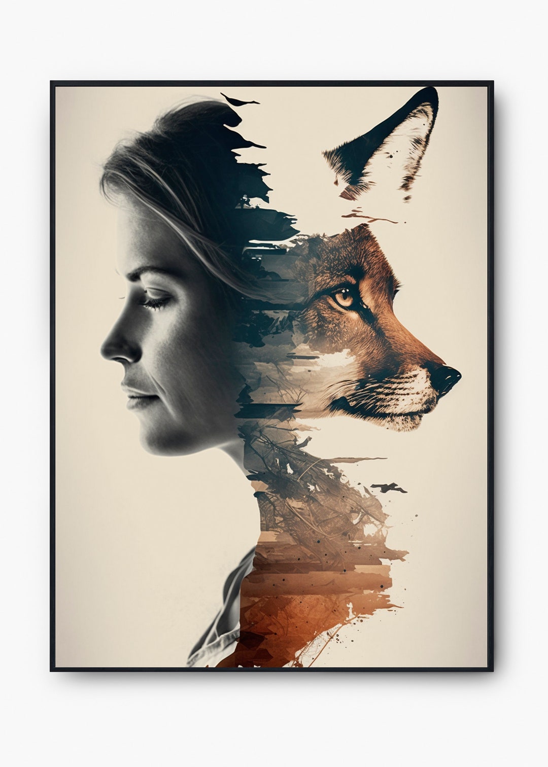 Woman Fox Watercolor Power Face Poster Watercolor Art Abstract Wall Art ...