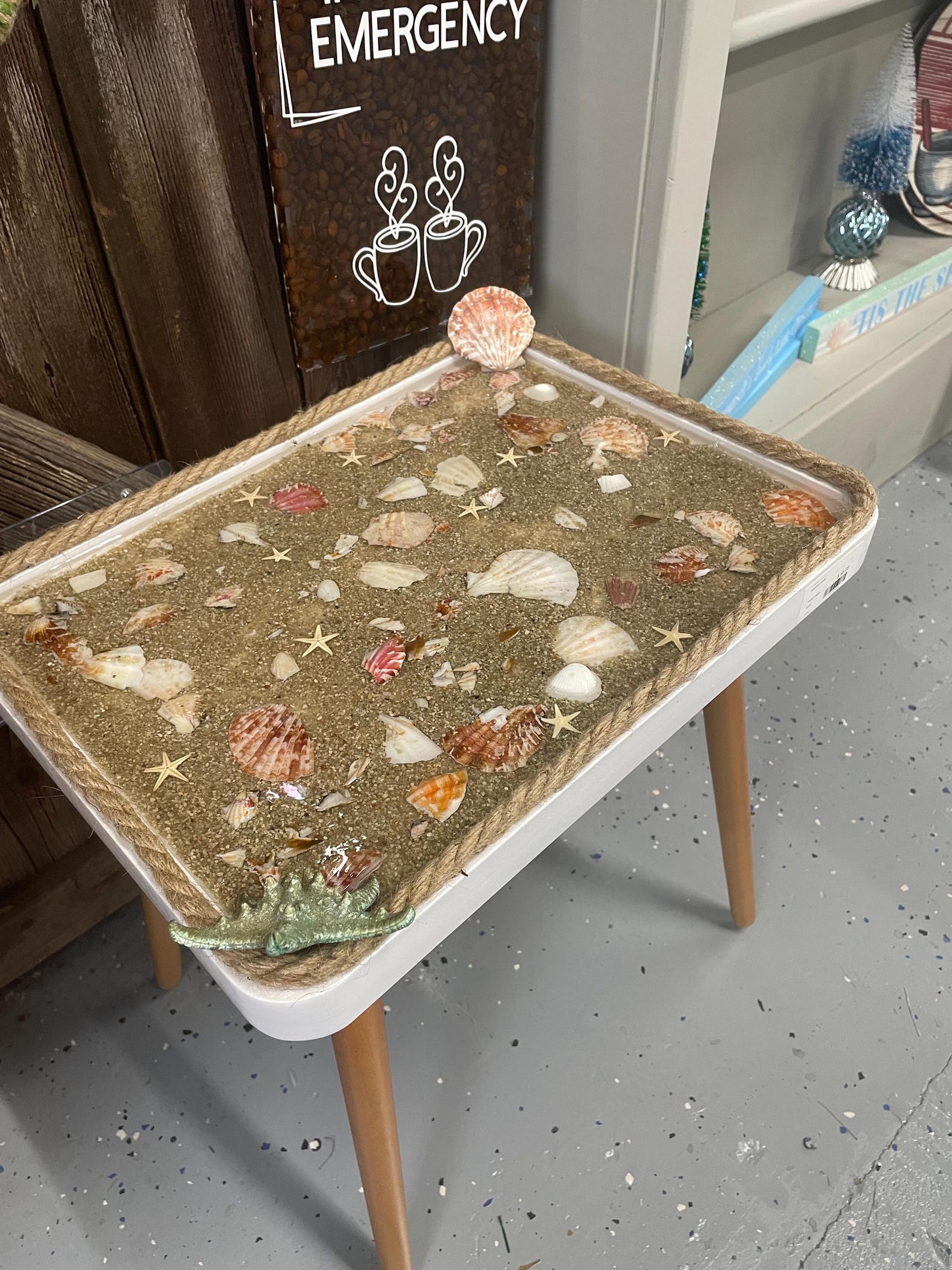Seashell Sand Coastal Beach Starfish Shell Coffee End Side Table Epoxy ...