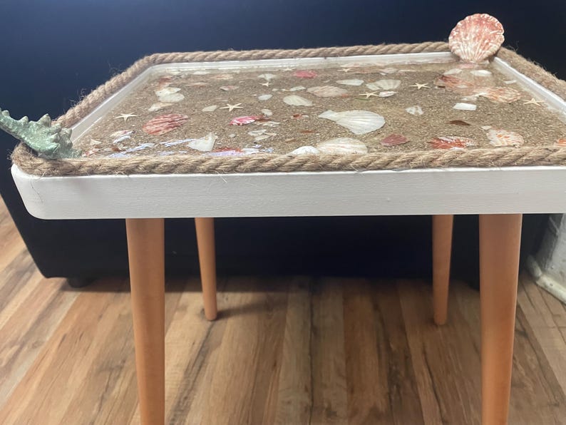 Seashell Sand Coastal Beach Starfish Shell Coffee End Side Table Epoxy ...