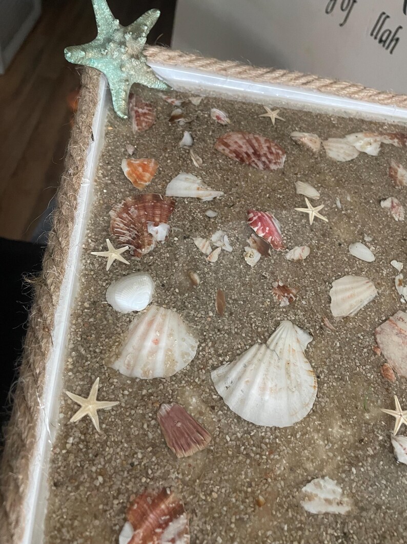 Seashell Sand Coastal Beach Starfish Shell Coffee End Side Table Epoxy ...
