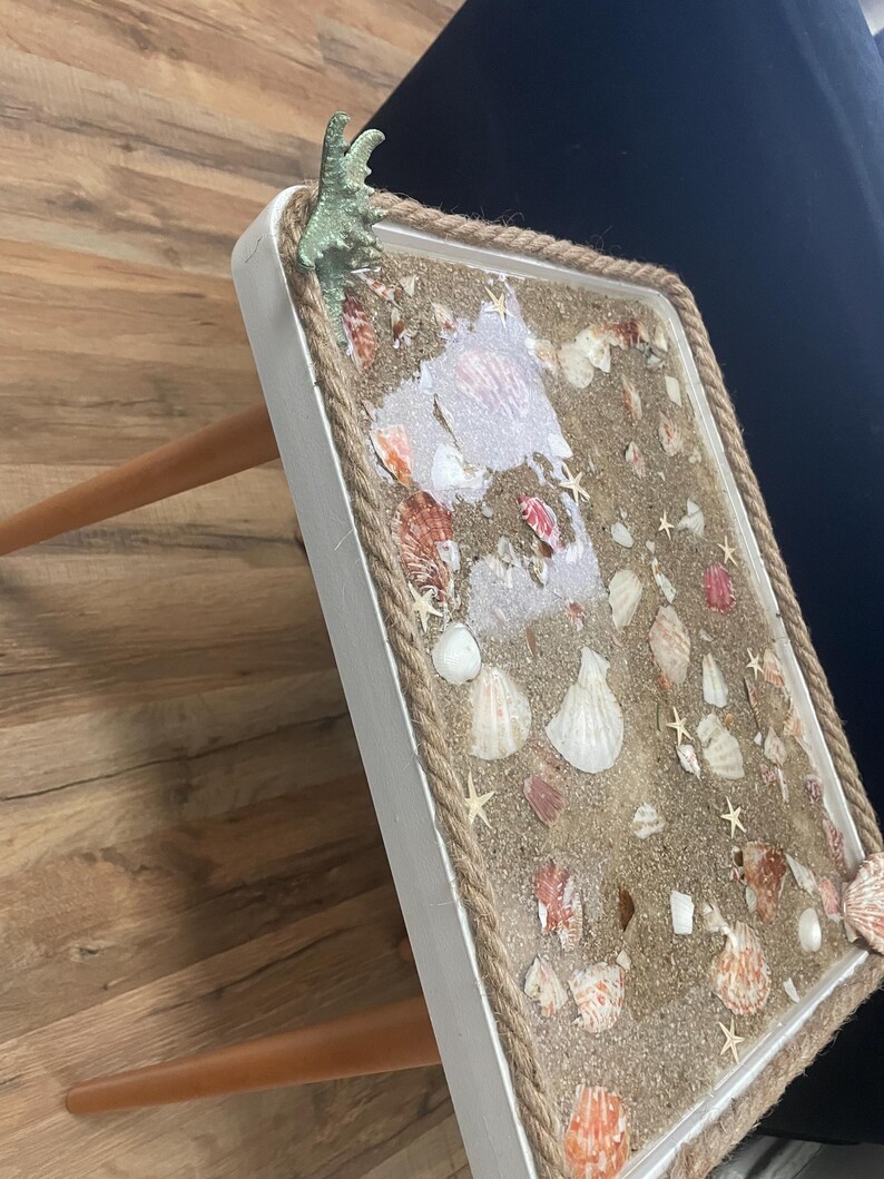 Seashell Sand Coastal Beach Starfish Shell Coffee End Side Table Epoxy ...