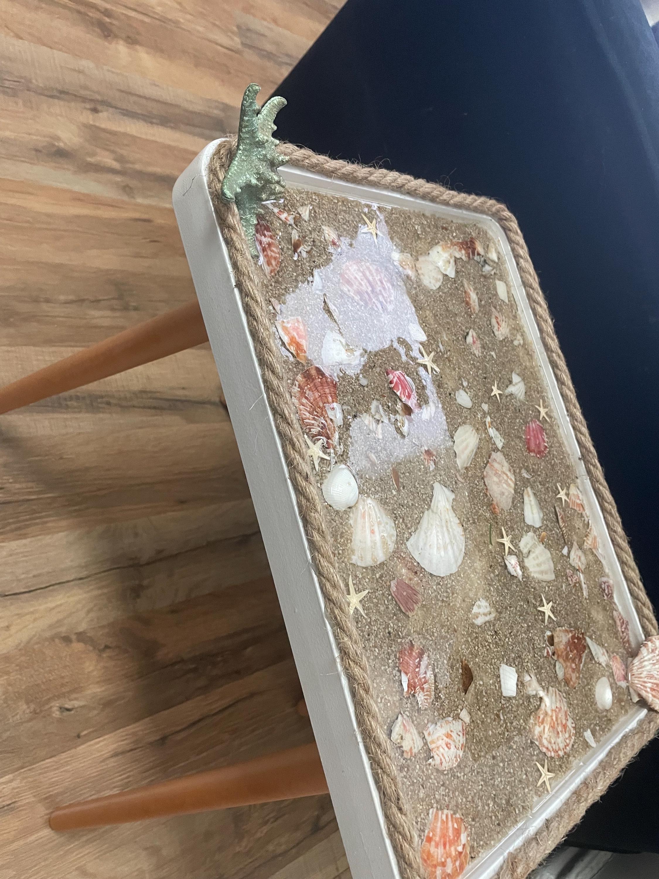 Seashell Sand Coastal Beach Starfish Shell Coffee End Side Table Epoxy ...