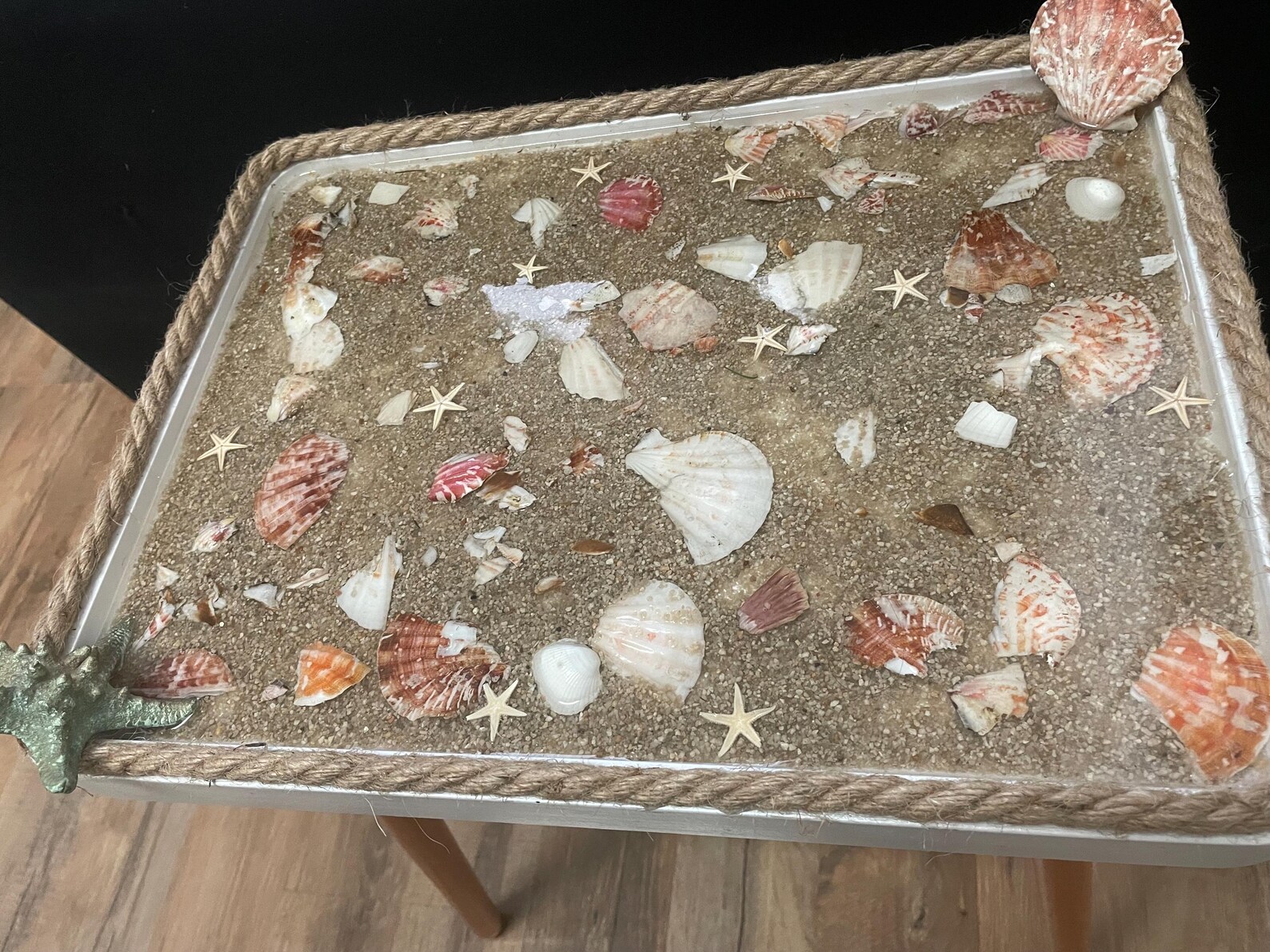 Seashell Sand Coastal Beach Starfish Shell Coffee End Side Table Epoxy ...