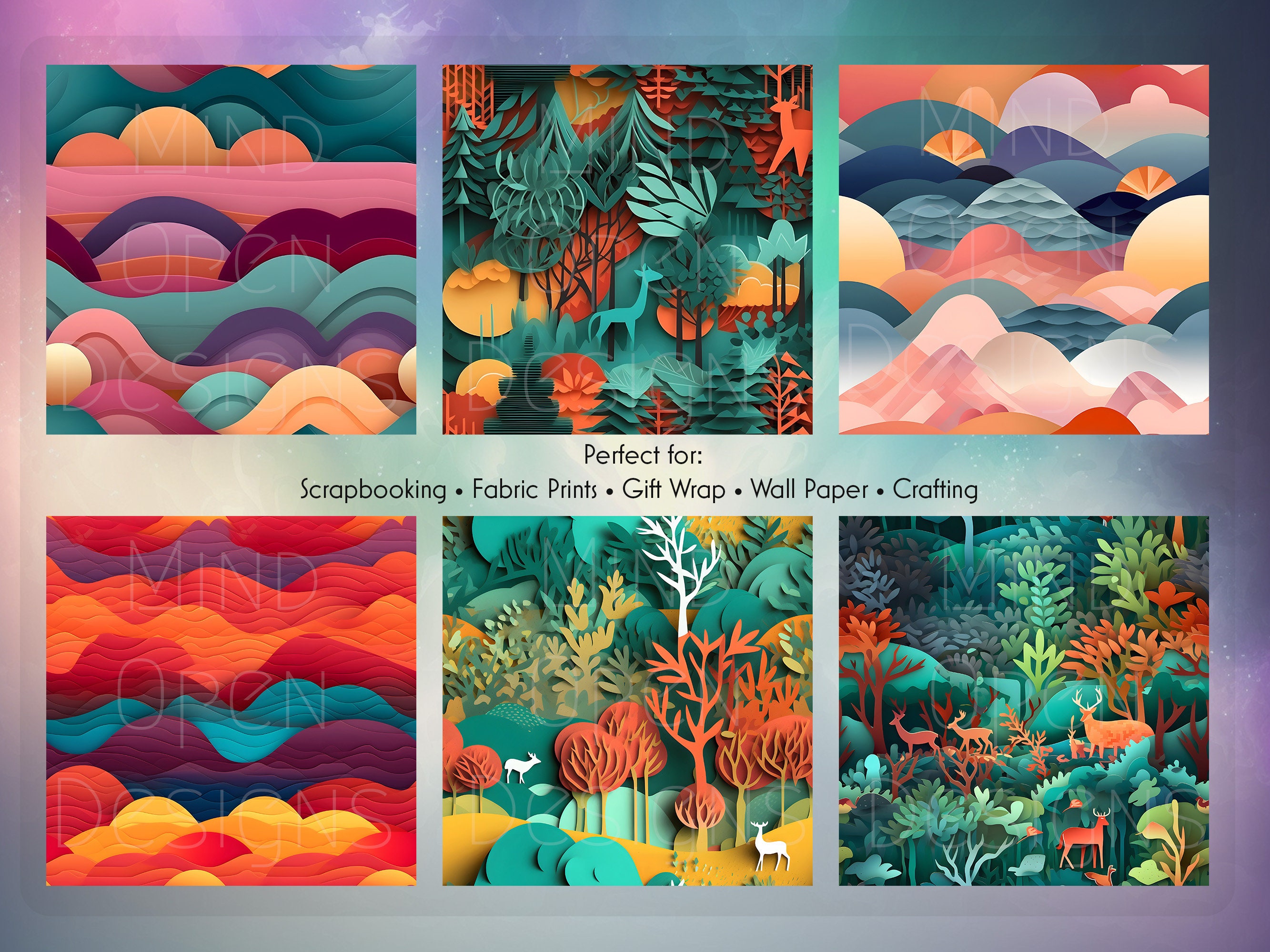 Nature Scenery Digital Paper Pack, Paper Cutout Style, 10 Seamless ...