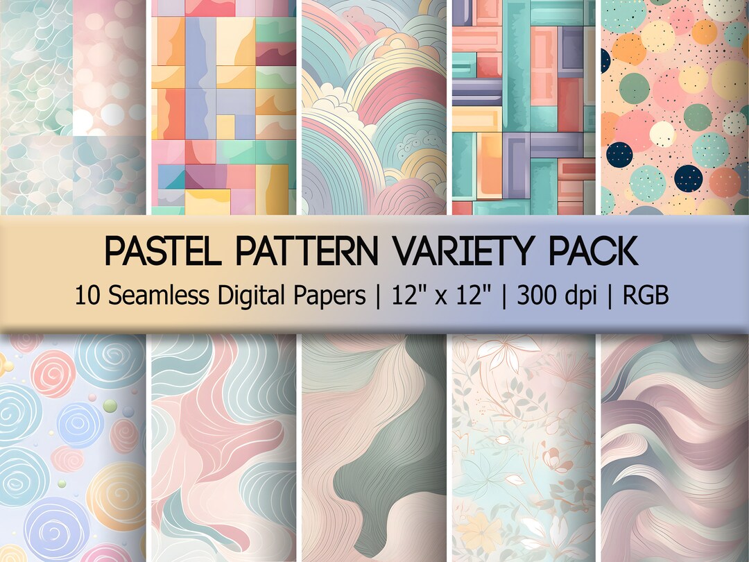 Pastel Pattern Variety Pack, Seamless Digital Papers, 10 Pack, Soft ...