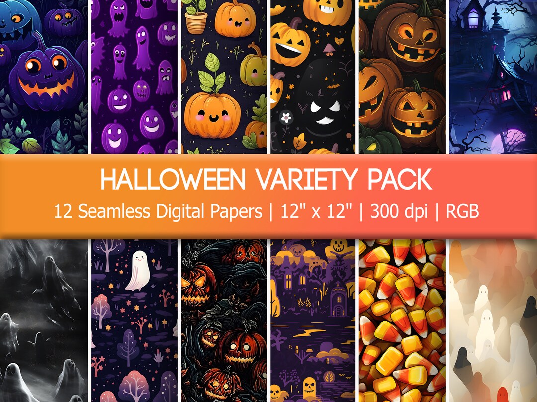 Halloween Themed Digital Paper Pack - 12 Unique Repeating Patterns ...