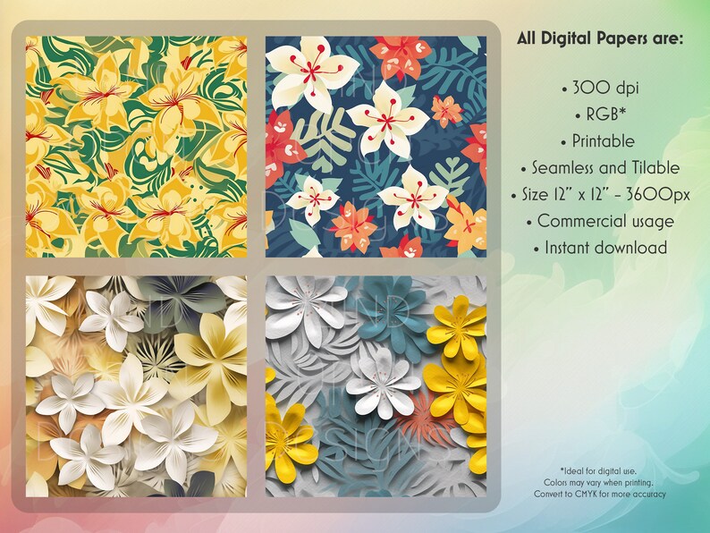 Pikake Hawaiian Flower Seamless Digital Paper Pack - 8 Pack, Floral ...