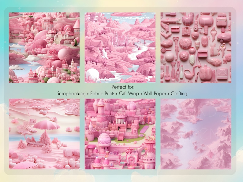 Barbie-inspired Pink Plastic Landscapes Pack - 12 Kitschy Digital Paper ...