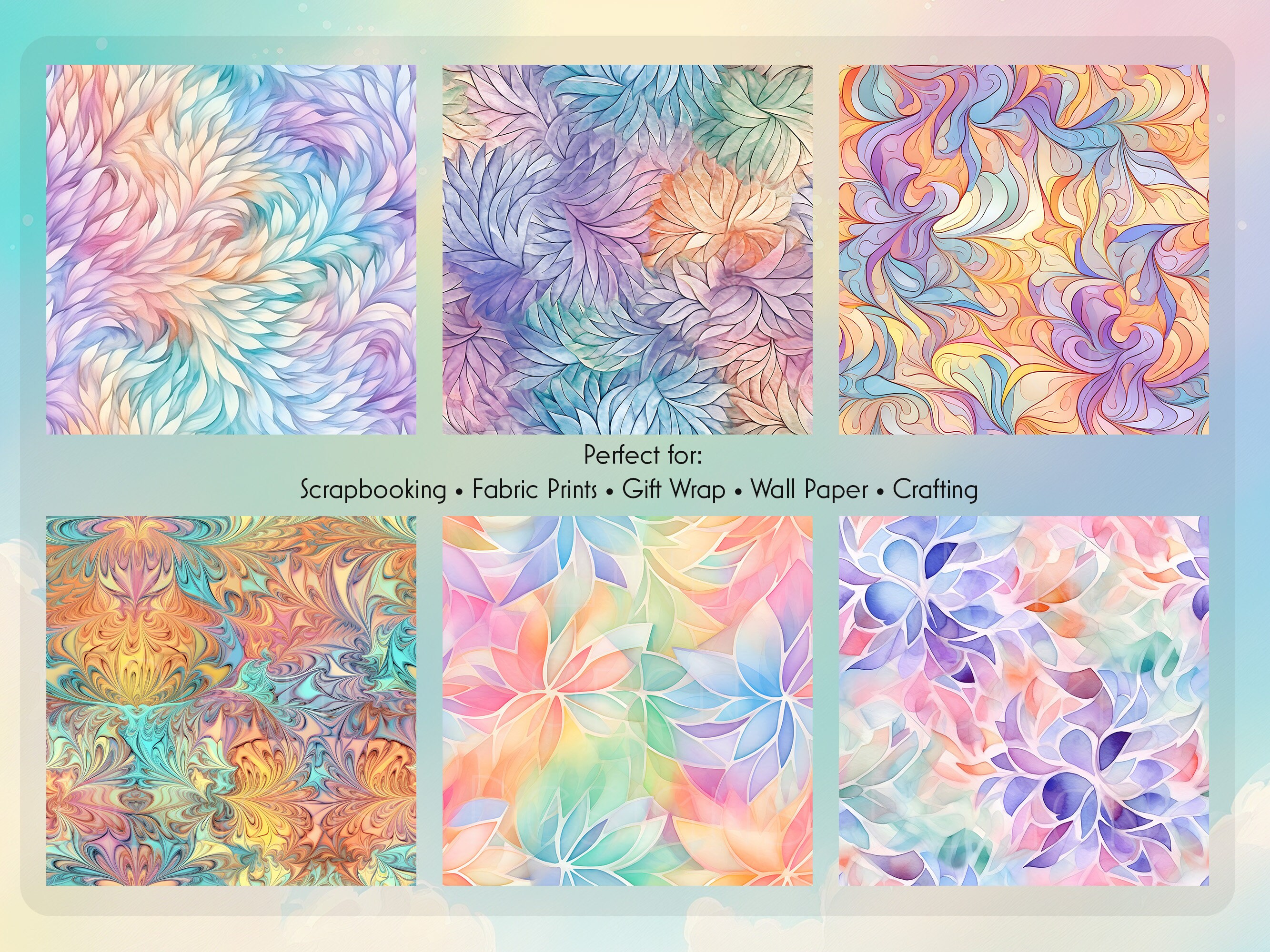 Pastel Rainbow Fractals, Seamless Digital Paper 12 Pack, Repeating ...