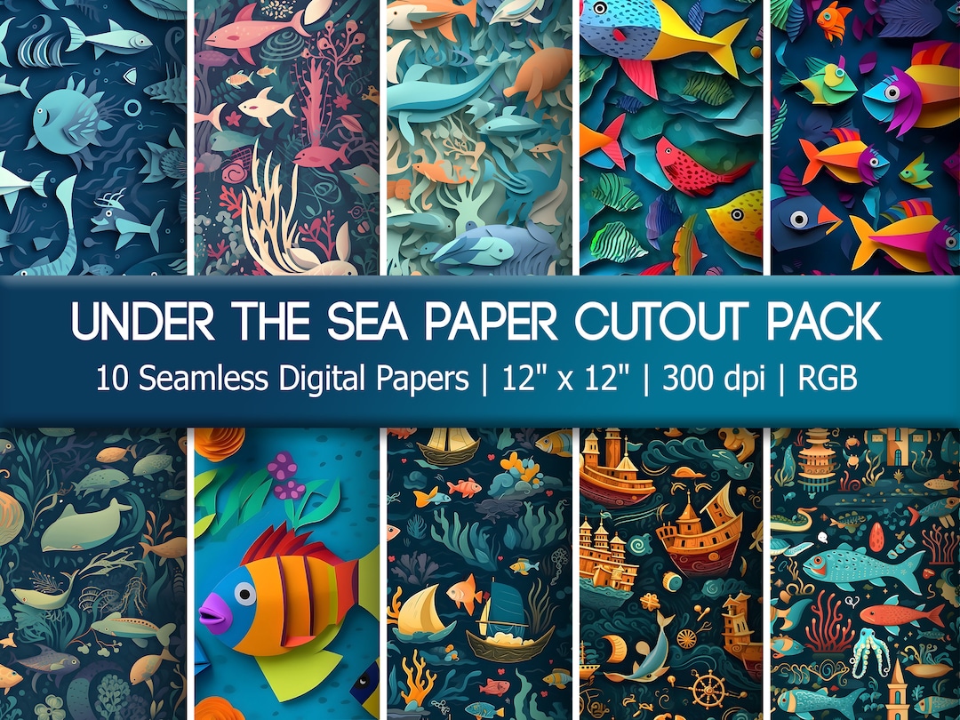 Underwater Sea Life Paper Cutout Digital Paper Pack, 10 Seamless Tiling ...