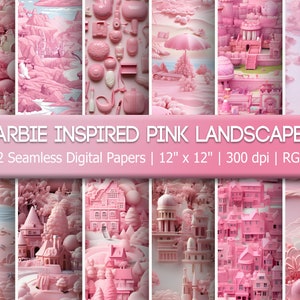 Barbie-inspired Pink Plastic Landscapes Pack - 12 Kitschy Digital Paper ...