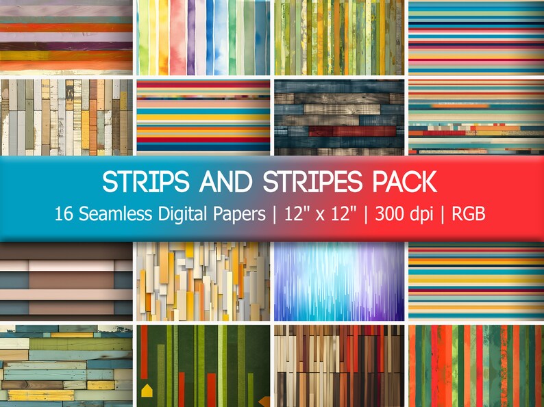 Bold Color Strips & Stripes Digital Pack - 16 Seamless Textures for ...