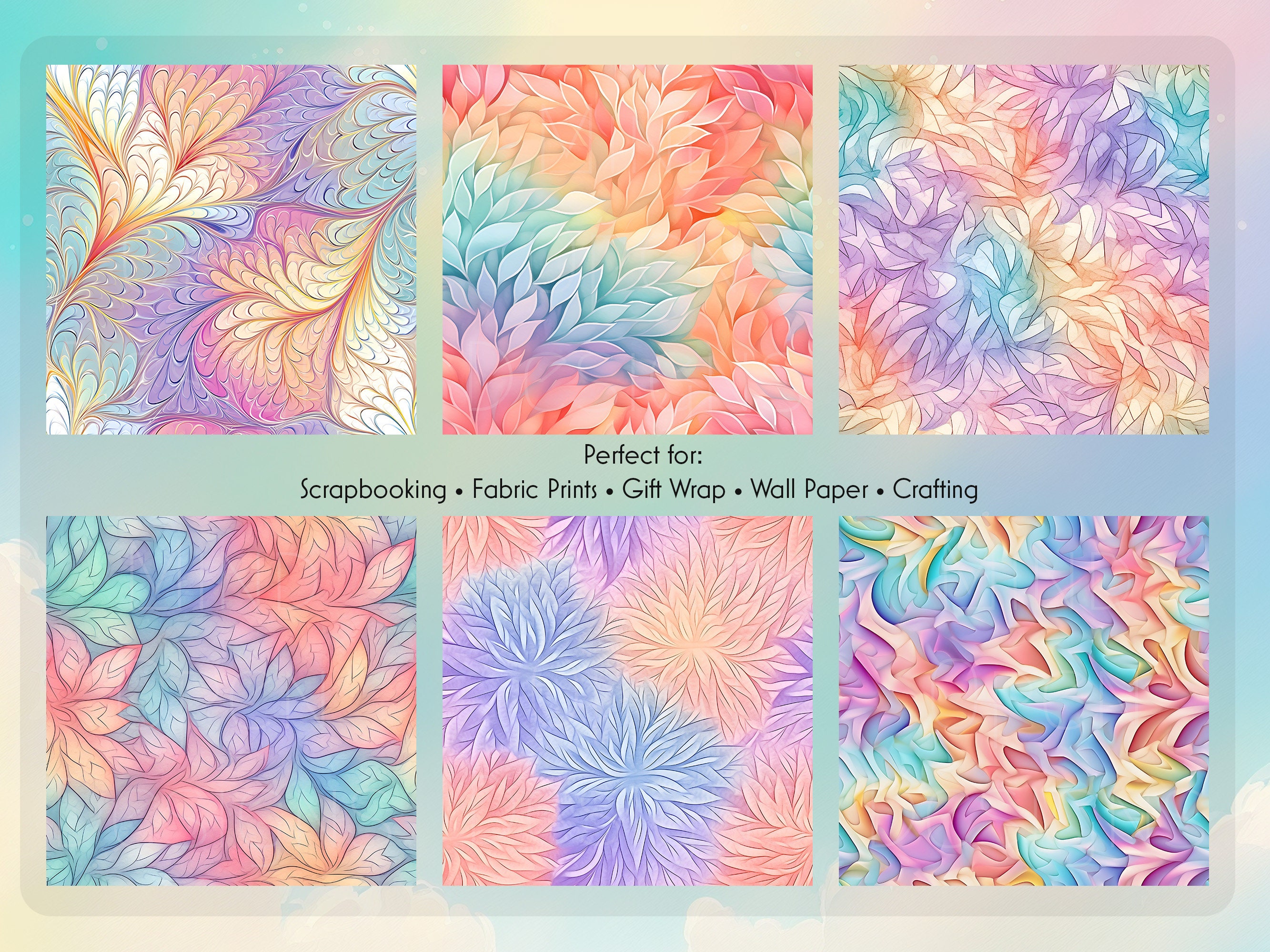 Pastel Rainbow Fractals, Seamless Digital Paper 12 Pack, Repeating ...