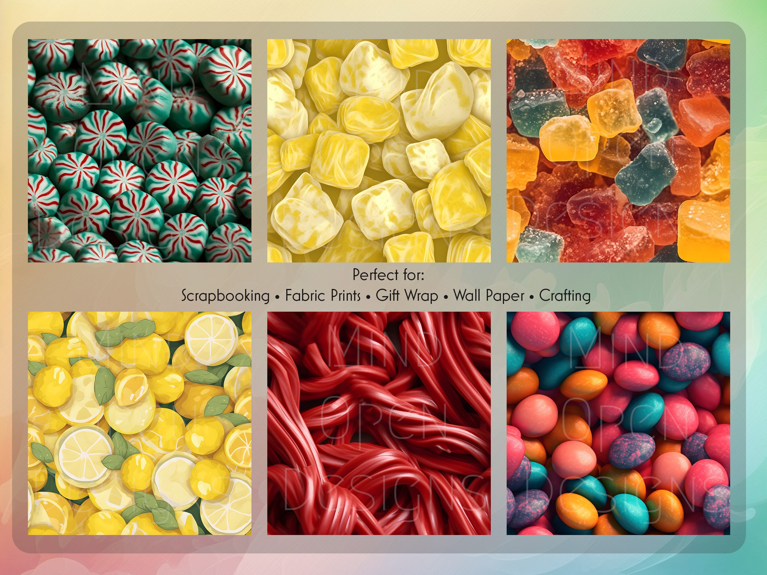 Colorful Candy Seamless Digital Papers, 12 Pack, Repeating Vivid Sweets ...