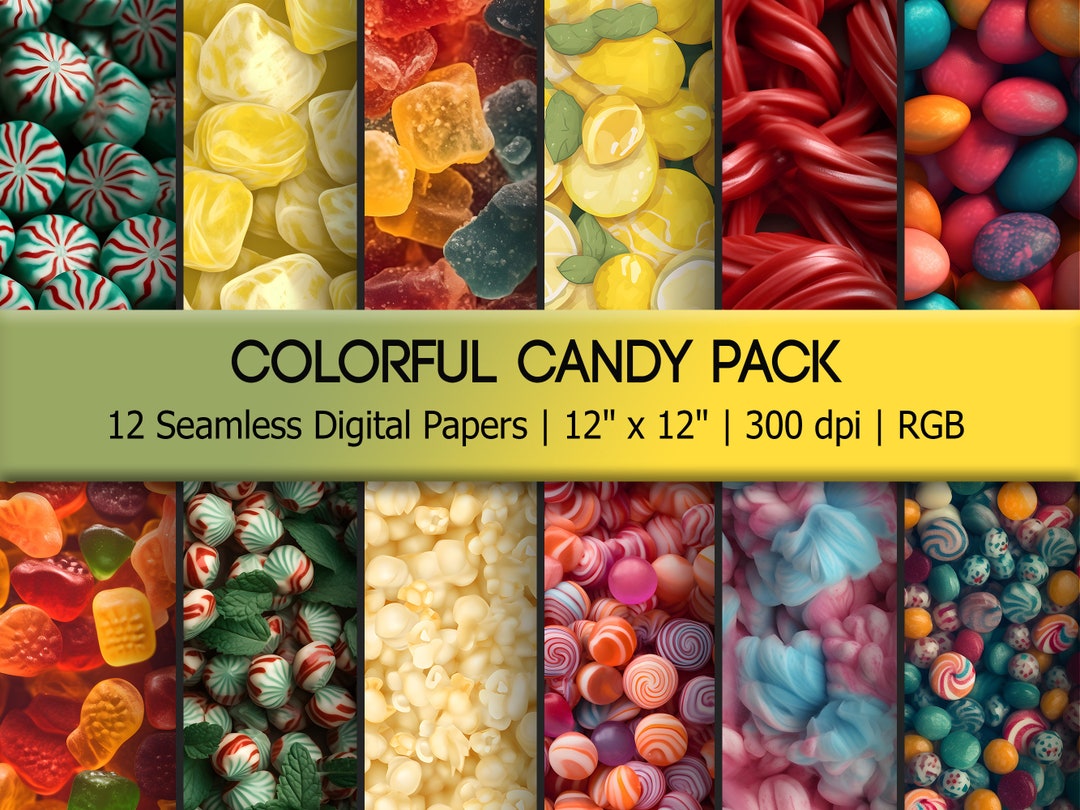 Colorful Candy Seamless Digital Papers, 12 Pack, Repeating Vivid Sweets ...