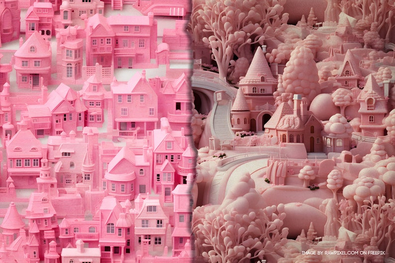 Barbie-inspired Pink Plastic Landscapes Pack - 12 Kitschy Digital Paper ...