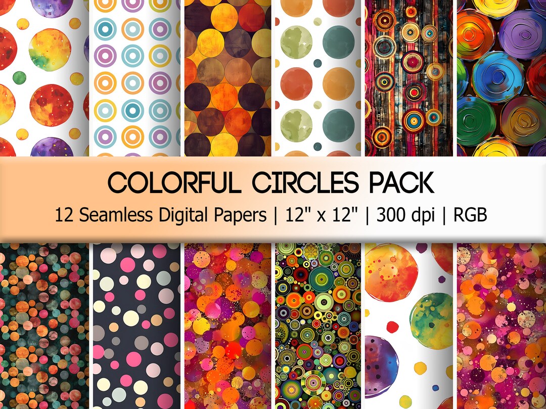 Circle Pattern Digital Paper Pack - Fun and Vibrant, 12 Seamless ...