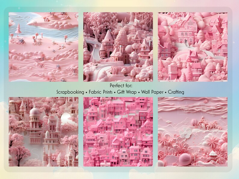 Barbie-inspired Pink Plastic Landscapes Pack - 12 Kitschy Digital Paper ...