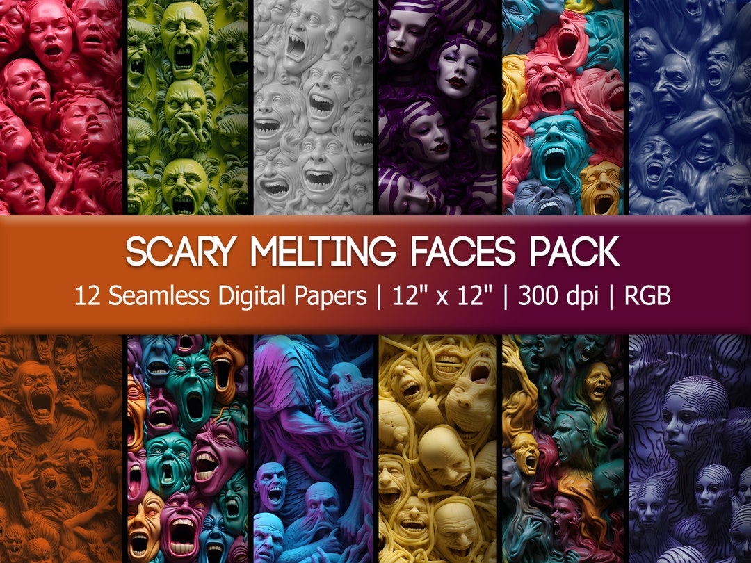 Scary Melting Wax Faces Pack - 12 Haunting, Macabre, Seamless Digital ...