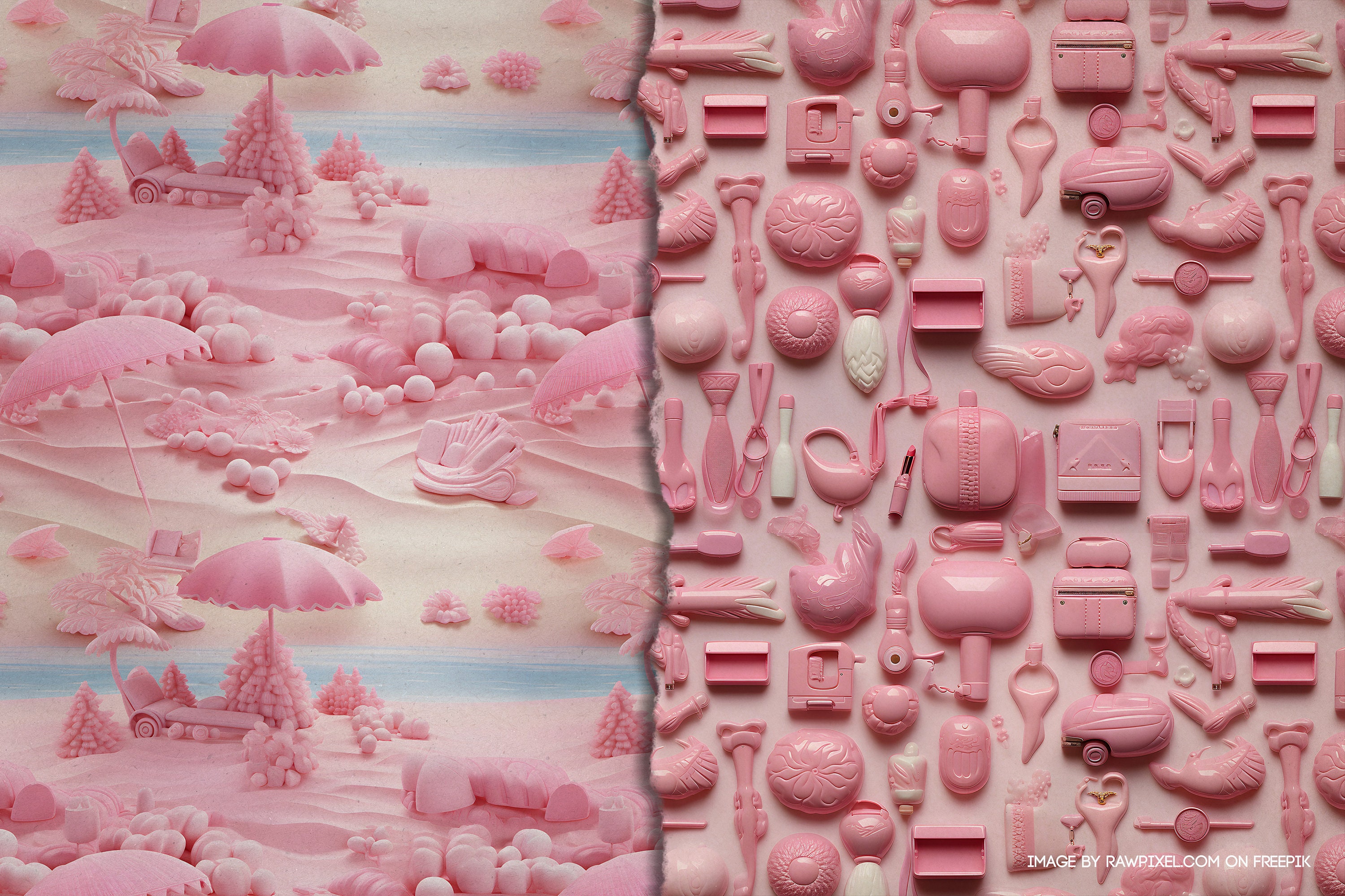 Barbie-inspired Pink Plastic Landscapes Pack - 12 Kitschy Digital Paper ...