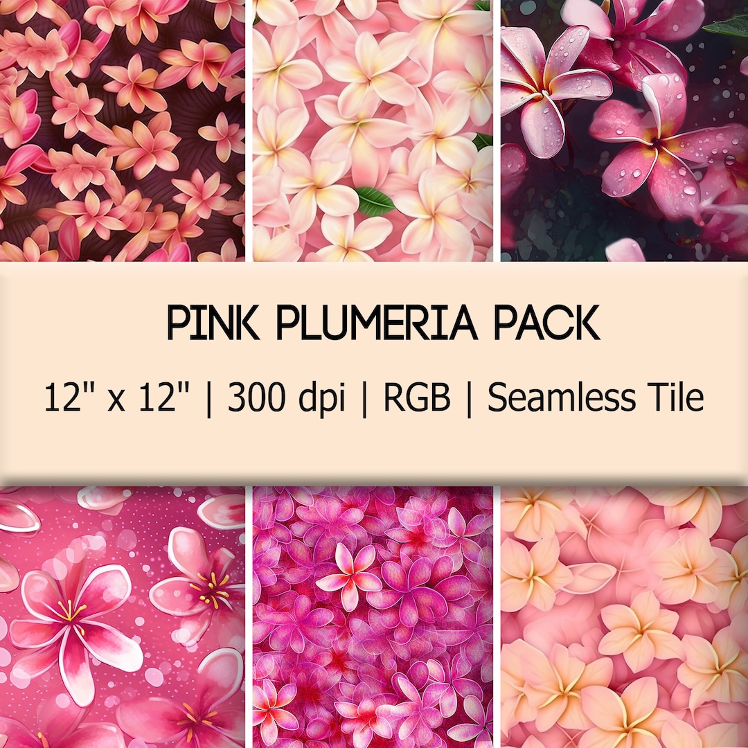Pink Plumeria Seamless Digital Paper Pack, 6 Tropical Hawaiian Floral ...