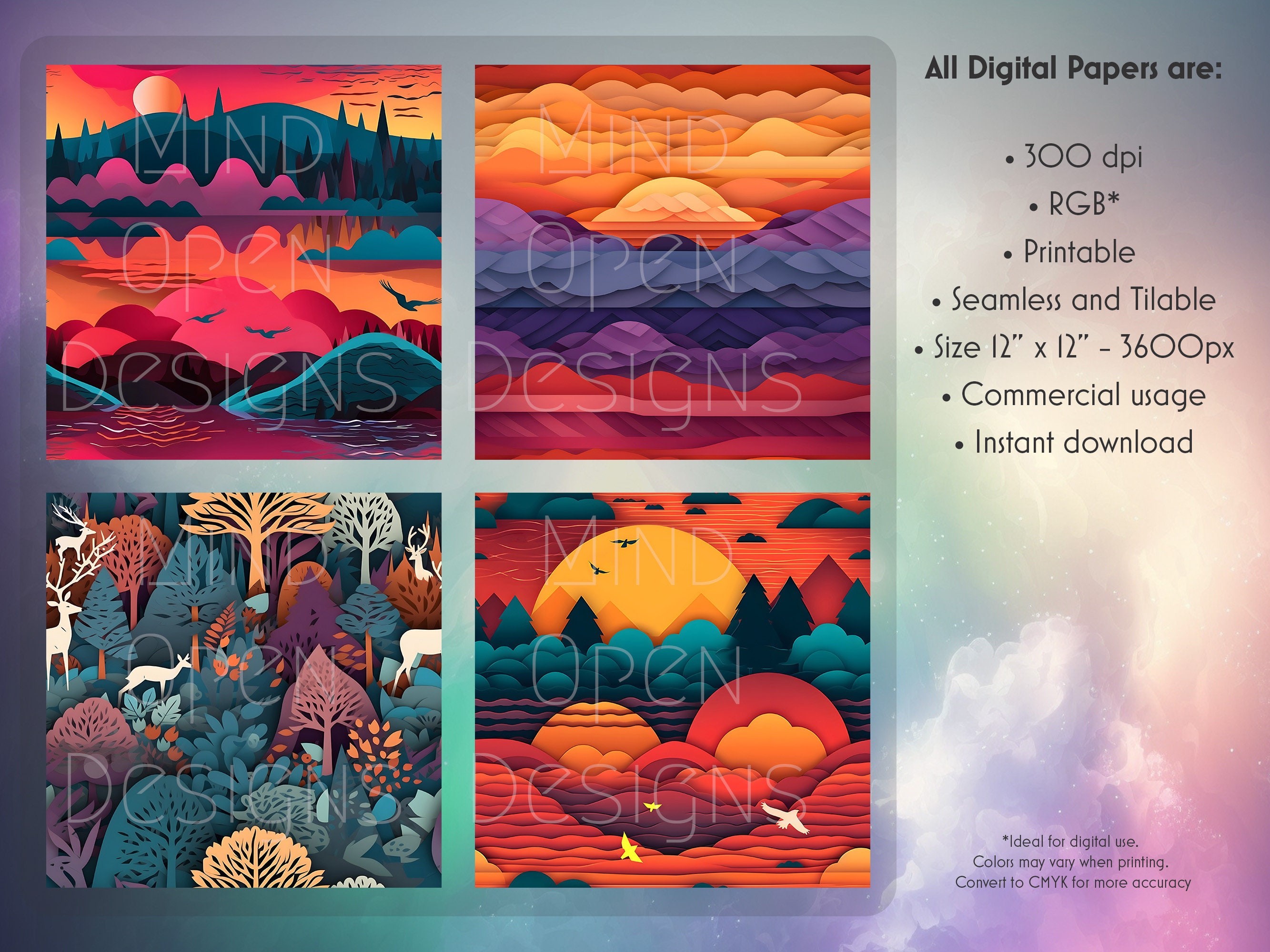 Nature Scenery Digital Paper Pack, Paper Cutout Style, 10 Seamless ...