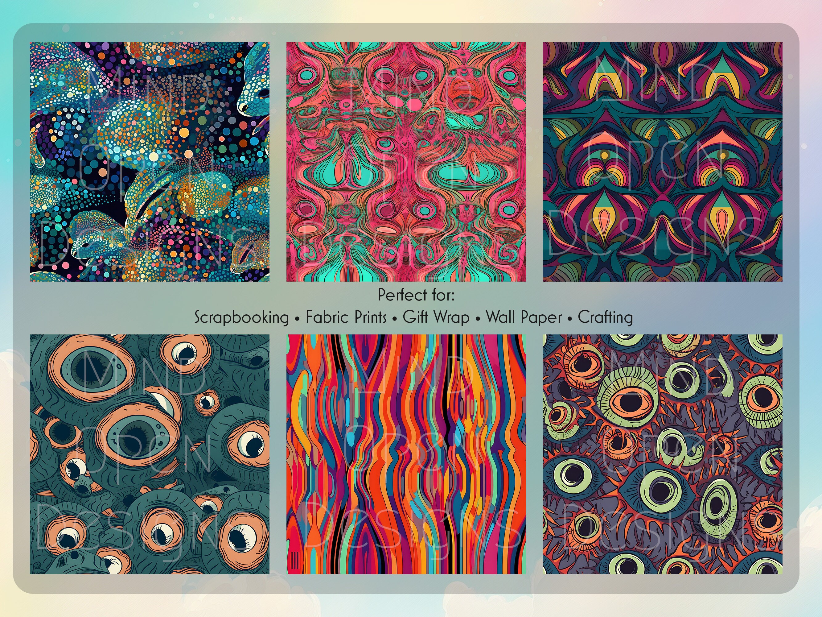 Psychedelic Seamless Digital Paper Patterns 10 Pack Colorful, Trippy ...