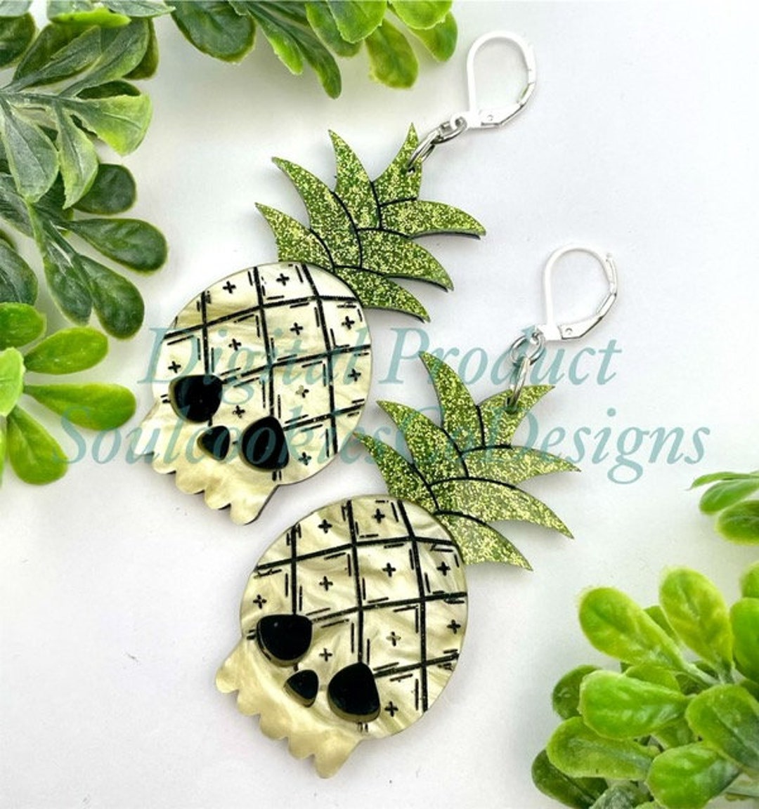 Glowforge Spooky Summer Skull Pineapple Multi Layer Acrylic Earrings ...