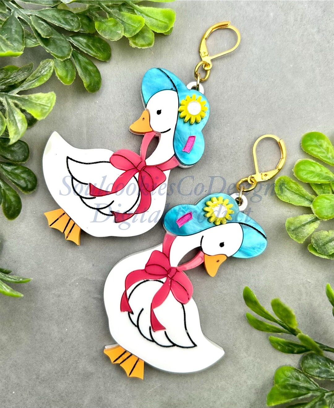 Glowforge Laser Goose in Bonnet Layered Acrylic Earrings File Digital ...