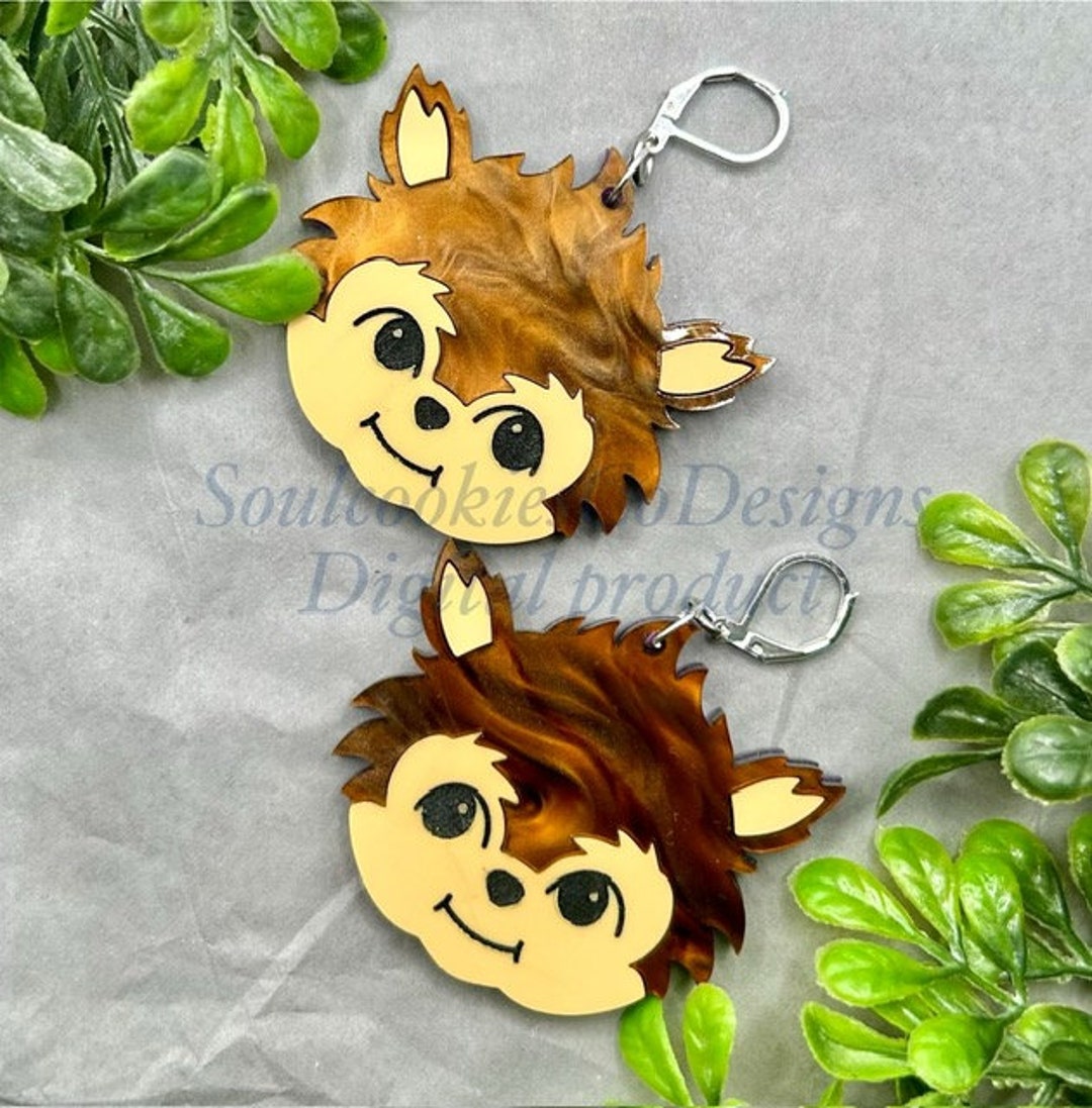 Glowforge Laser Kawaii Kitschy Werewolf Kewpie Layered Acrylic Earrings ...