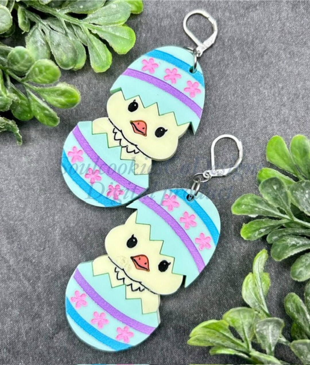 Glowforge Laser Spring Easter Chick in Egg Layered Acrylic Earrings ...