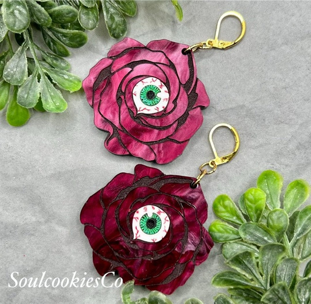 Glowforge Creepy Eyeball Rose Acrylic Earrings File Digital Download ...