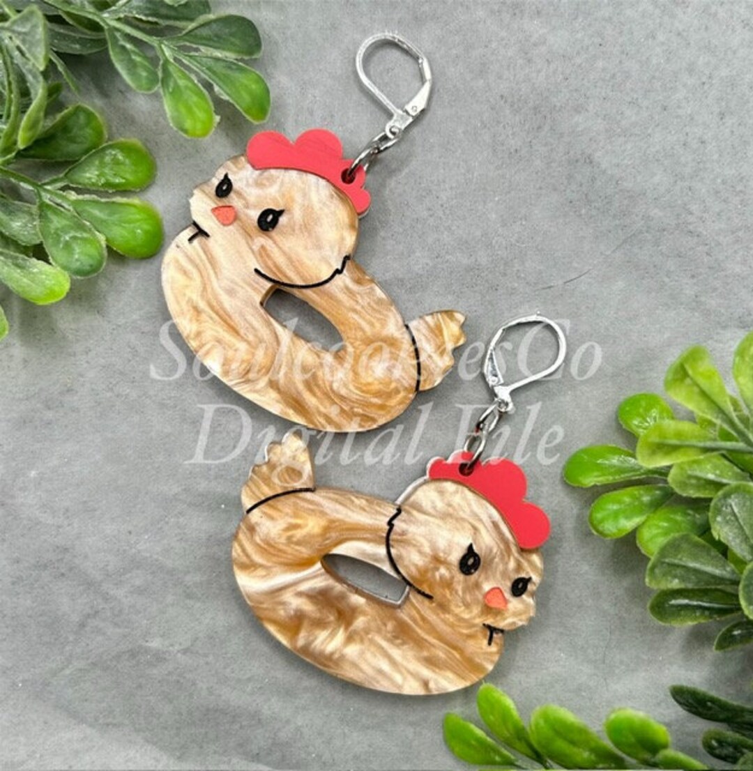 Glowforge Summer Chicken Pool Floatie Multi Layer Acrylic Earrings File ...