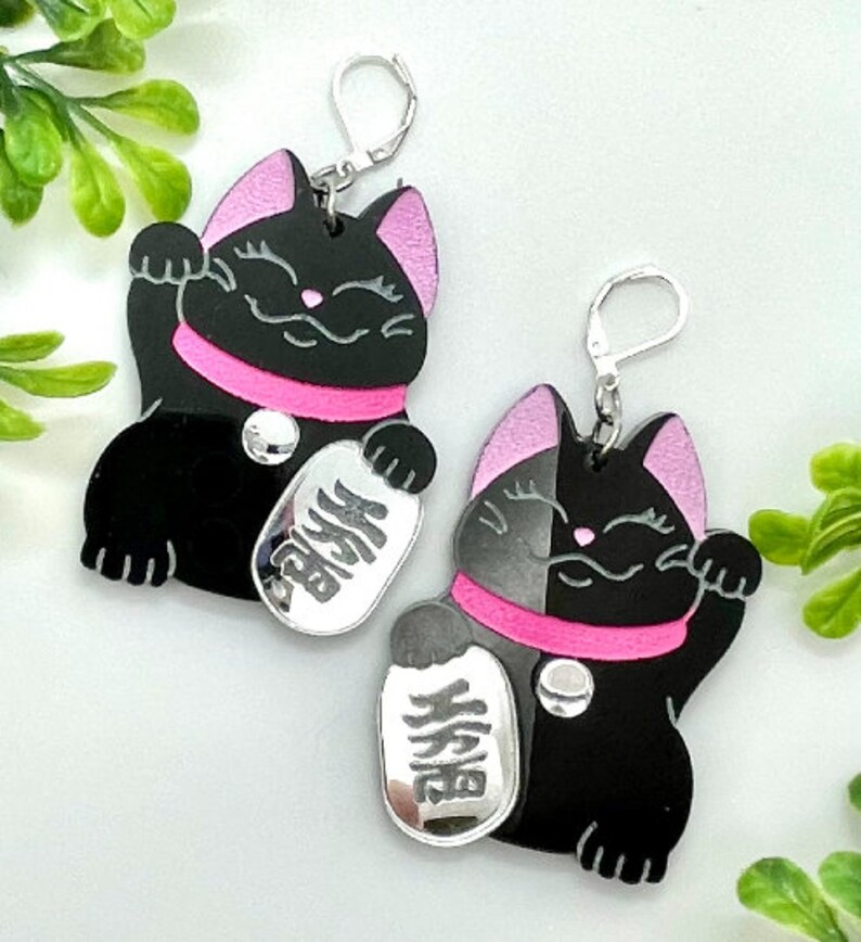 Glowforge Laser Maneki Neko Lucky Cat Multi Layer Acrylic Earrings File ...