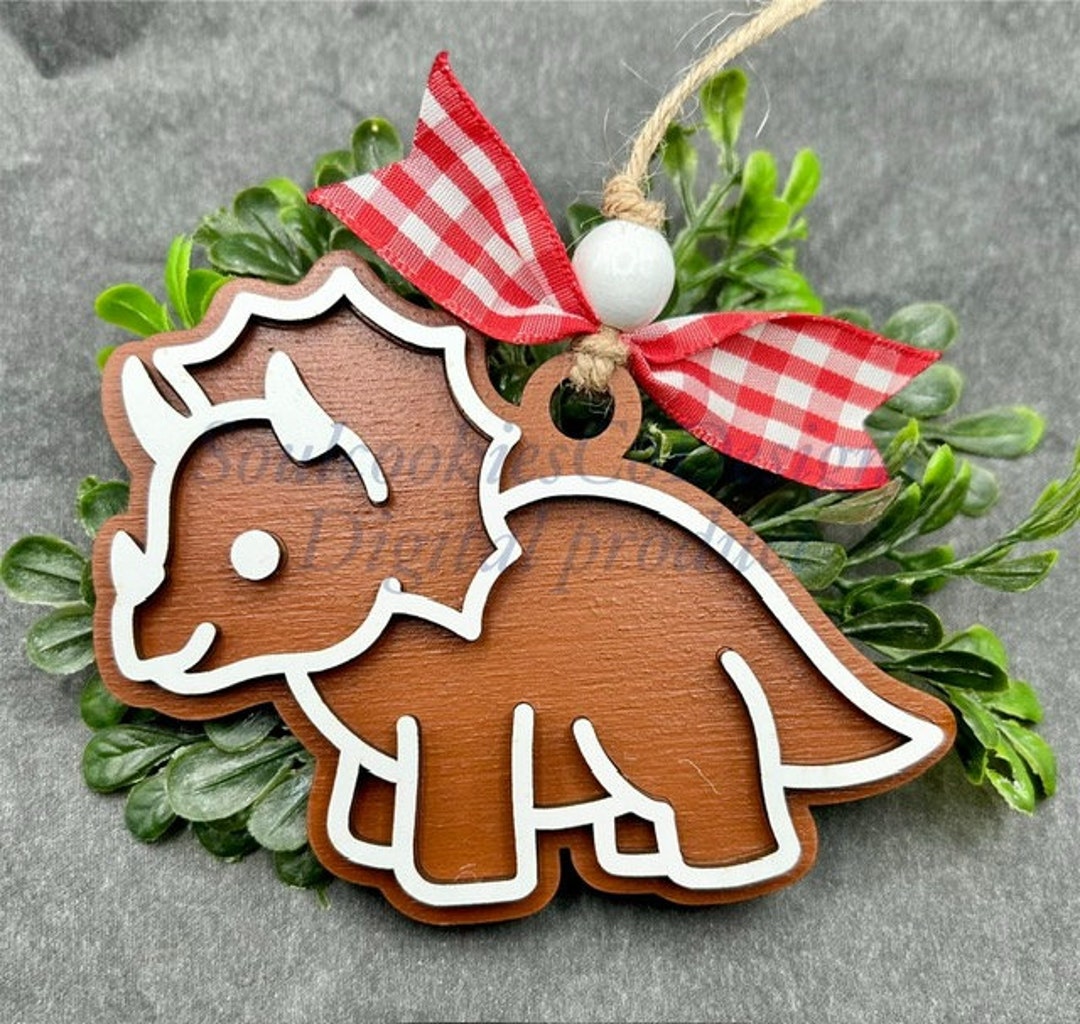 Glowforge Laser Gingerbread Dinosaur Christmas Ornament File Digital ...