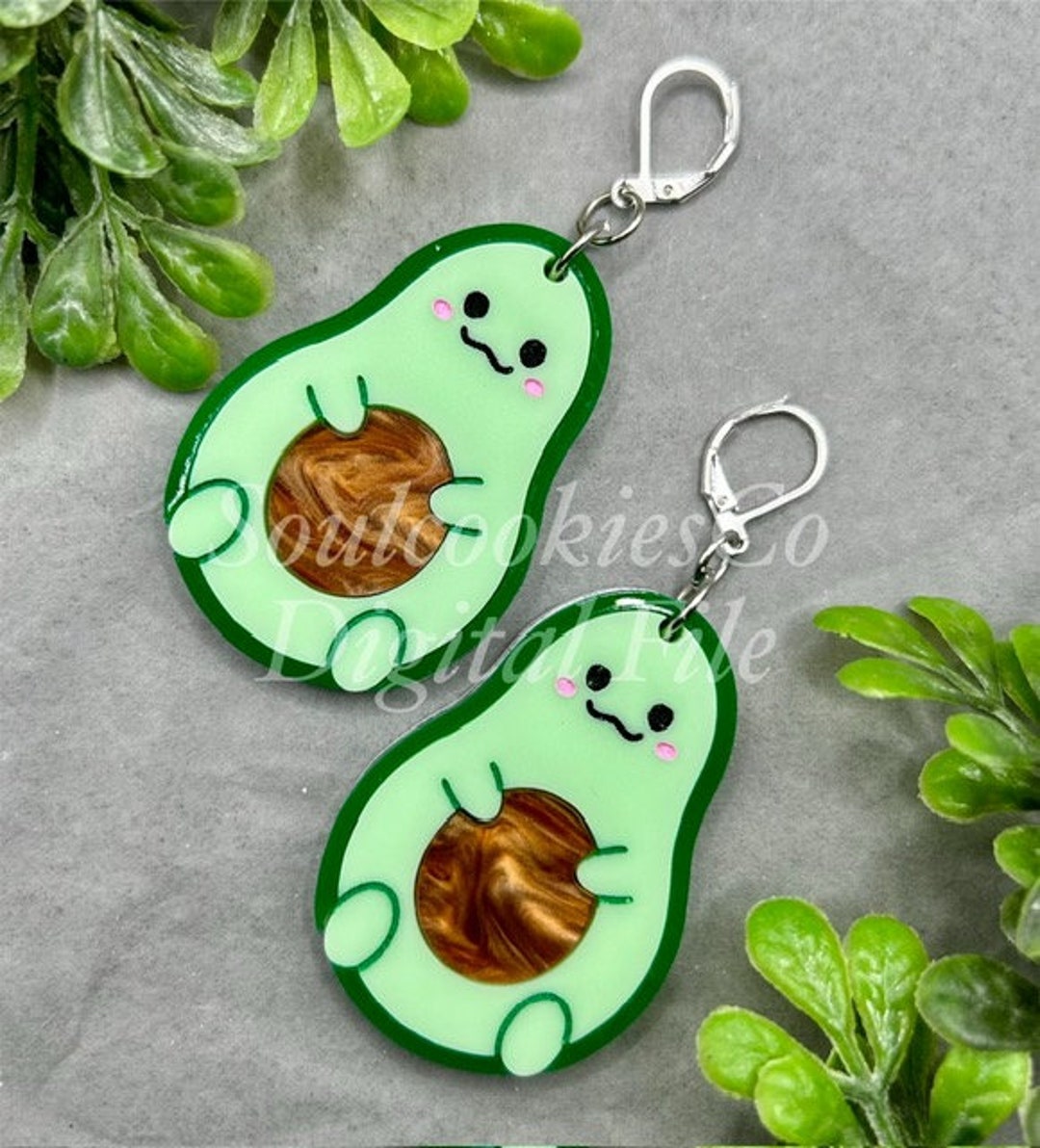 Glowforge Laser Avocado Layered Acrylic Earrings File Digital Download ...