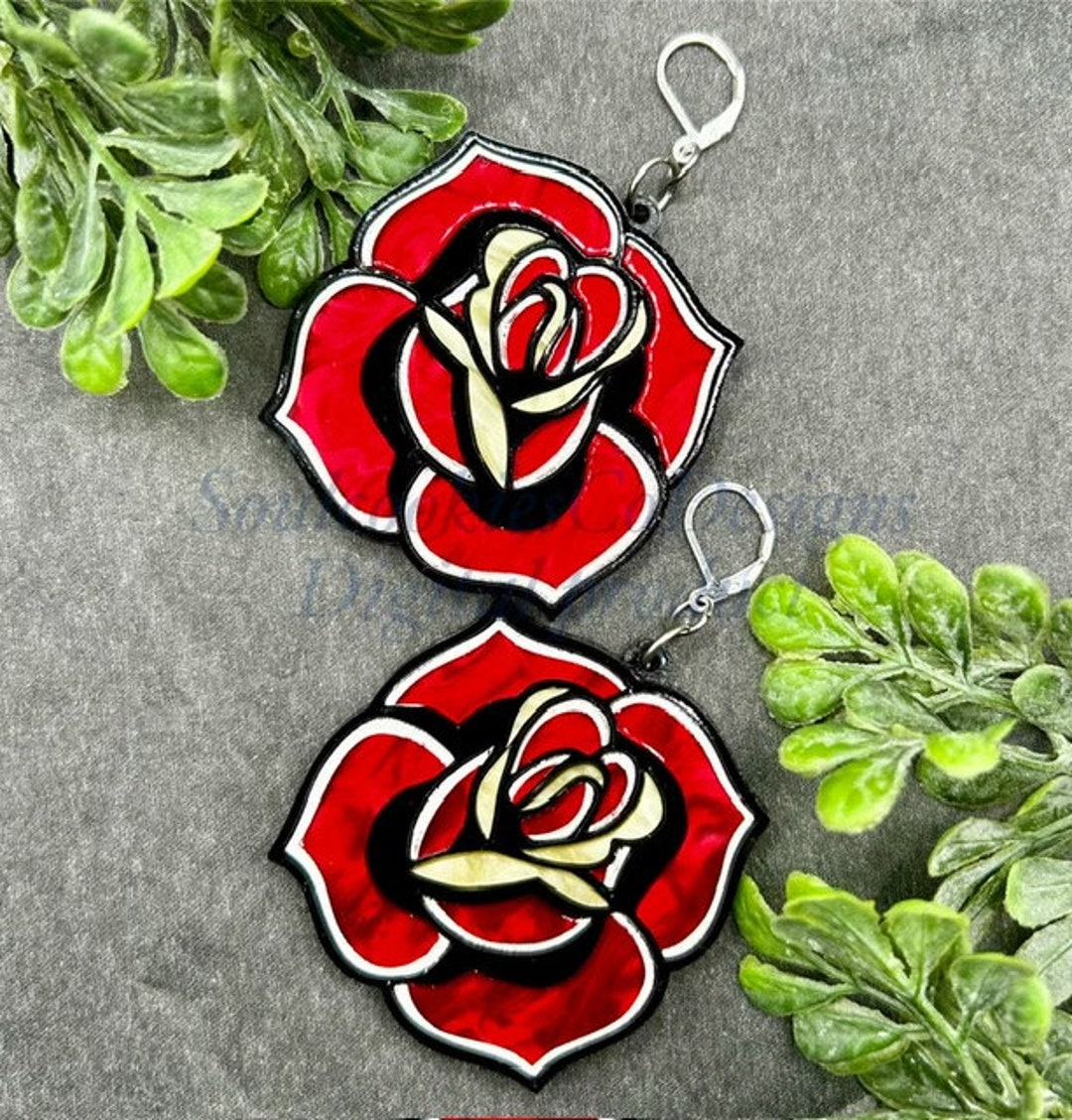Glowforge Traditional Tattoo Rose Acrylic Earrings File Digital ...