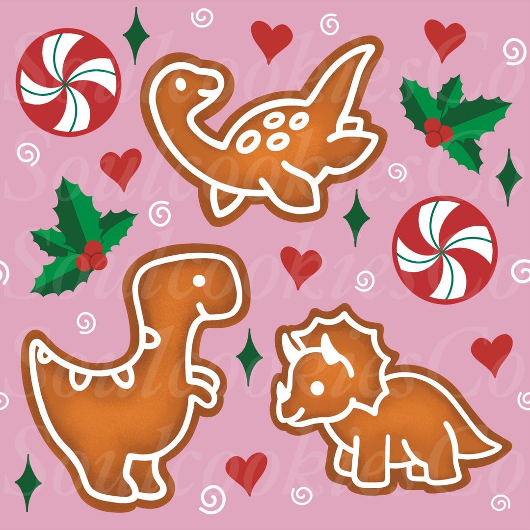 Christmas Gingerbread Dinosaurs Seamless Pattern File for Sublimation ...