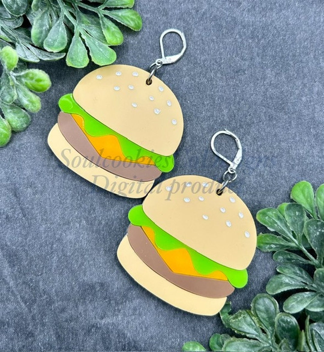 Glowforge Laser Cheeseburger Layered Acrylic Earrings File Digital ...