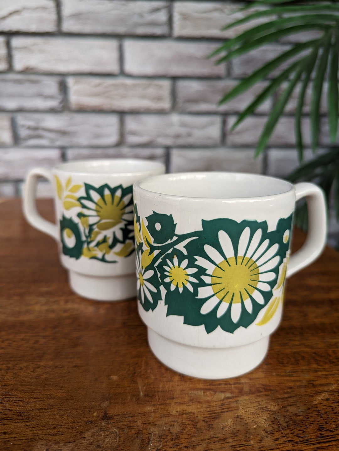 Vintage MCM Flower Mugs - Etsy