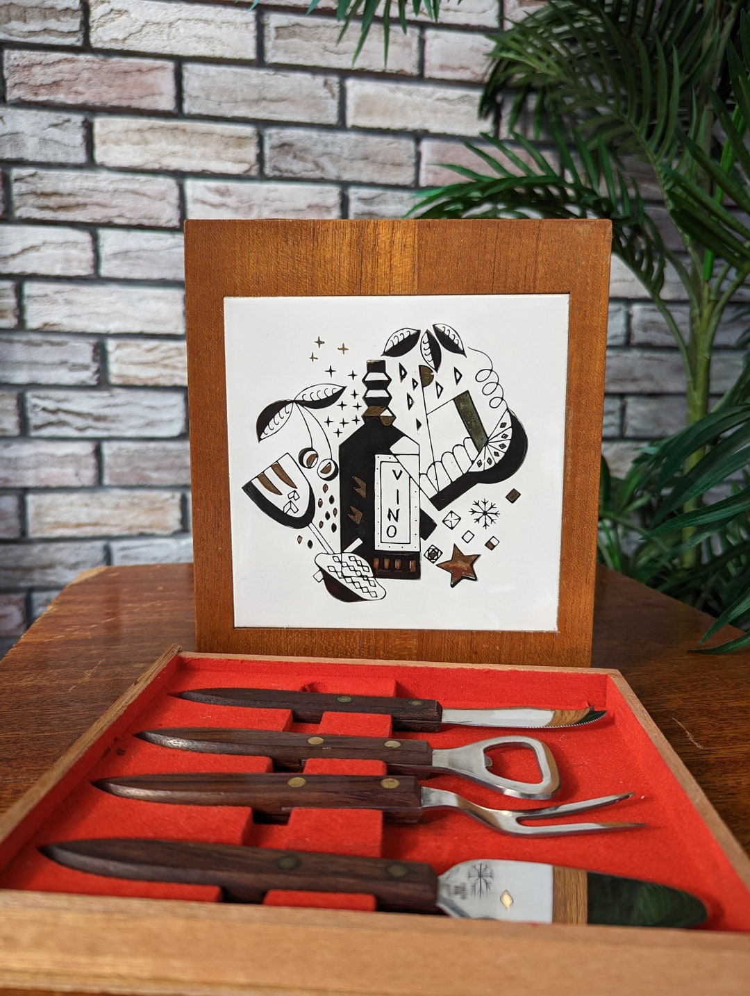 Vintage MCM Bar Tool Set With vino Tile - Etsy