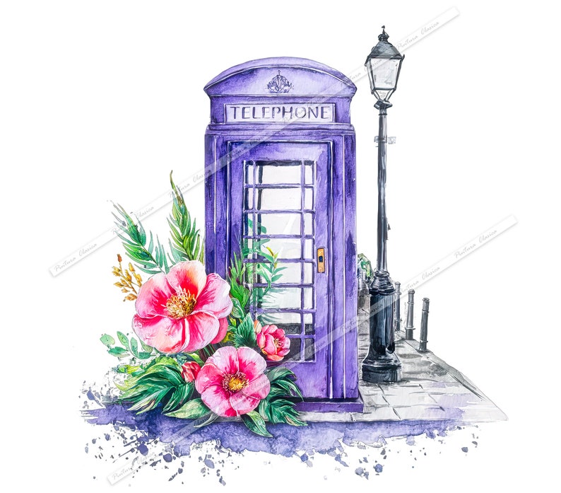 Watercolor Phone Booth | 12- PNG Clipart | Printable Art | Transparent ...