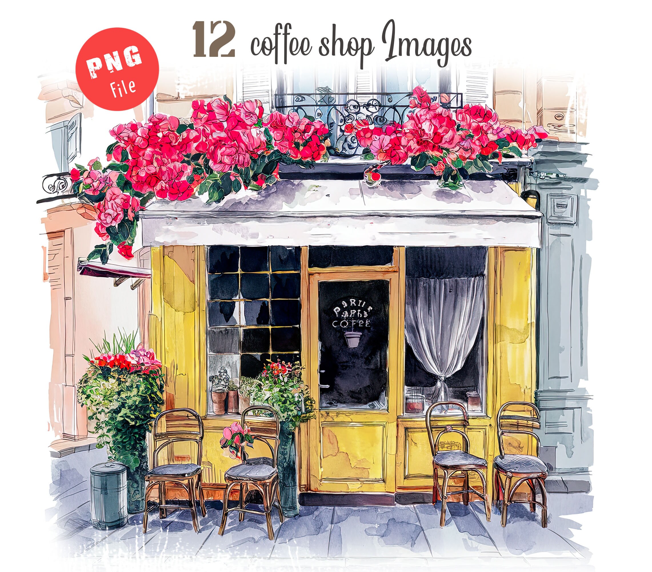 Watercolour Coffee Shop | 12' PNG File | Printable Clipart ...
