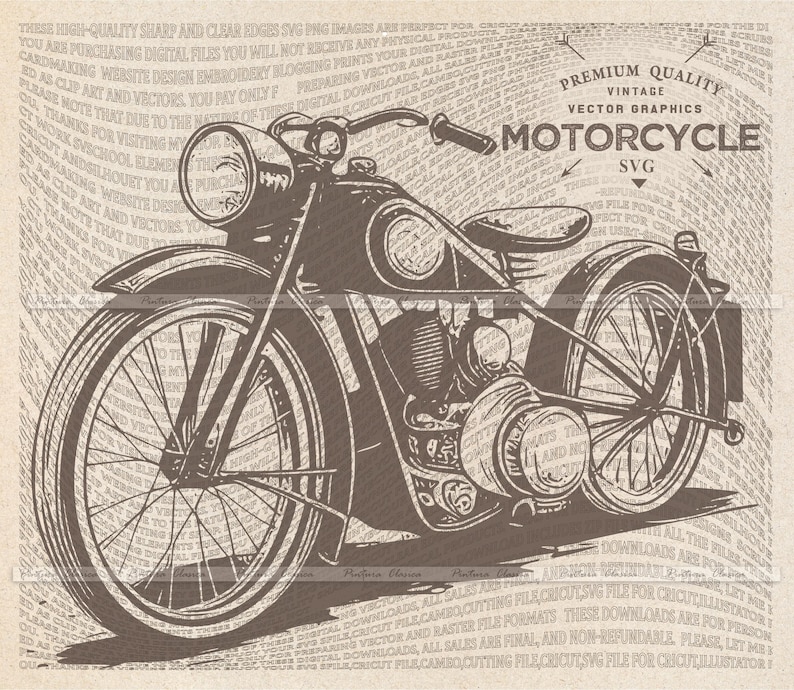 16' Vintage Motorcycle SVG-PNG Printable Design Transparent Background ...